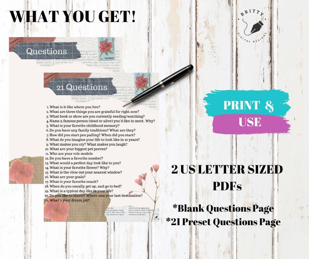Pen Pal Questions, Pen Pal Stationery, Printable Stationery, Vintage ...