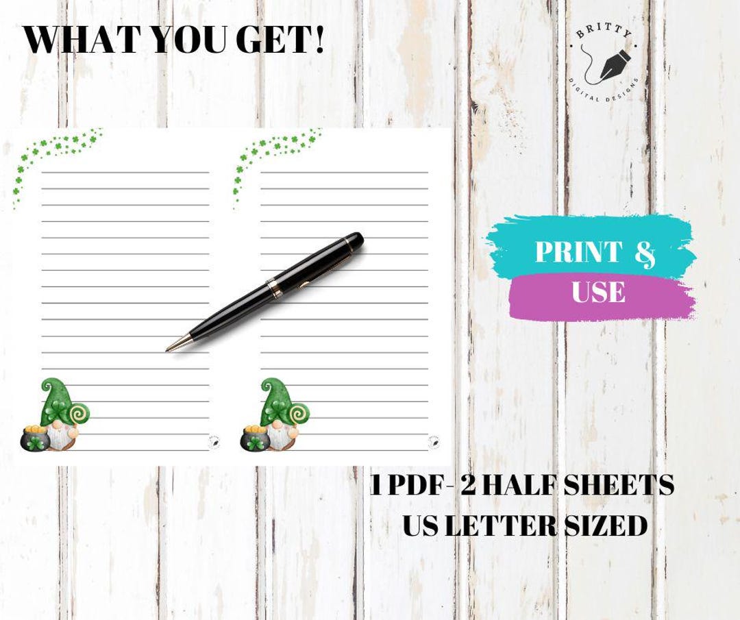 Simple Gnome Stationery, Gnome, Lined Paper, Printable Stationery ...