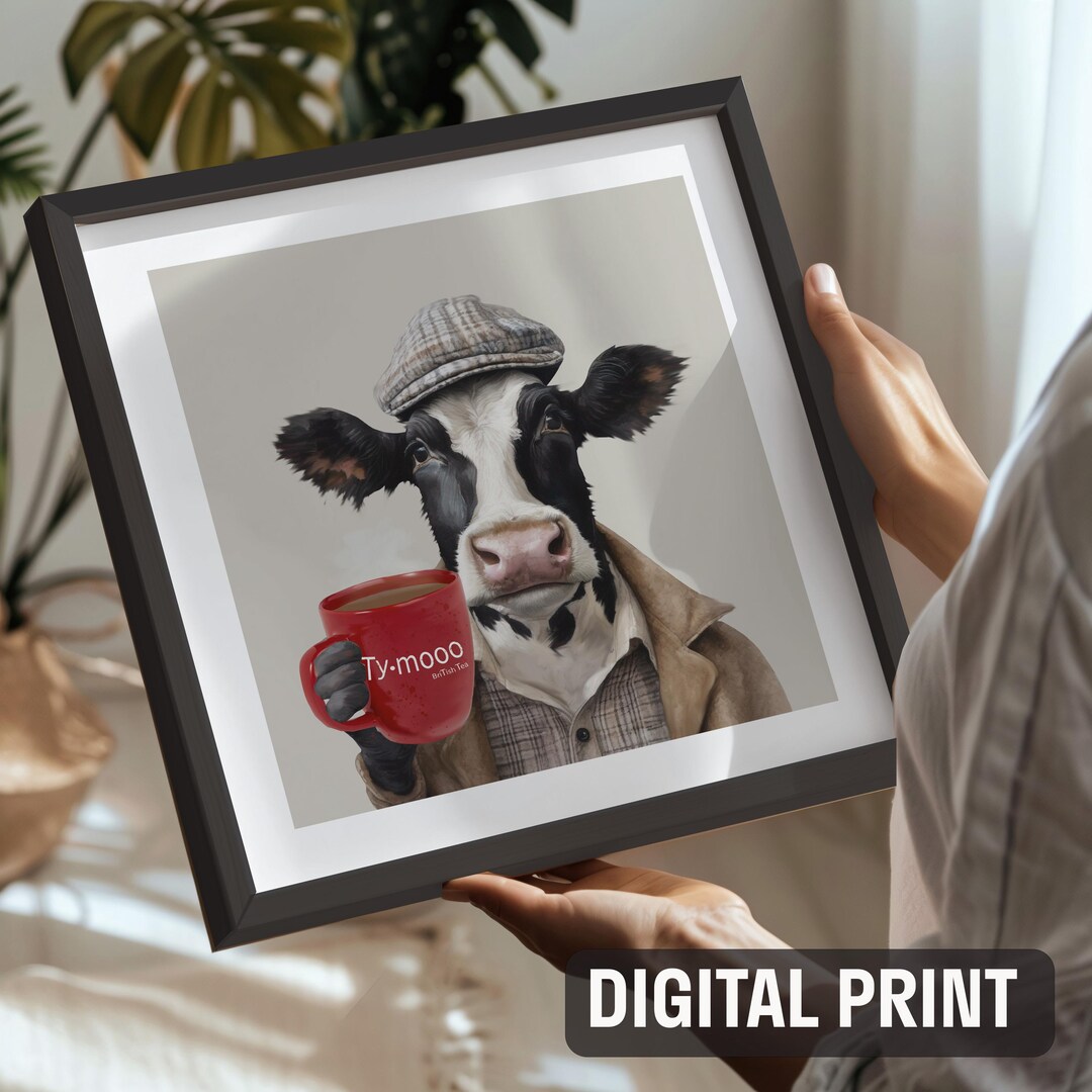Tom the Cow Drinking Tea DIGITAL Kitchen Wall Art Poster Print - Etsy