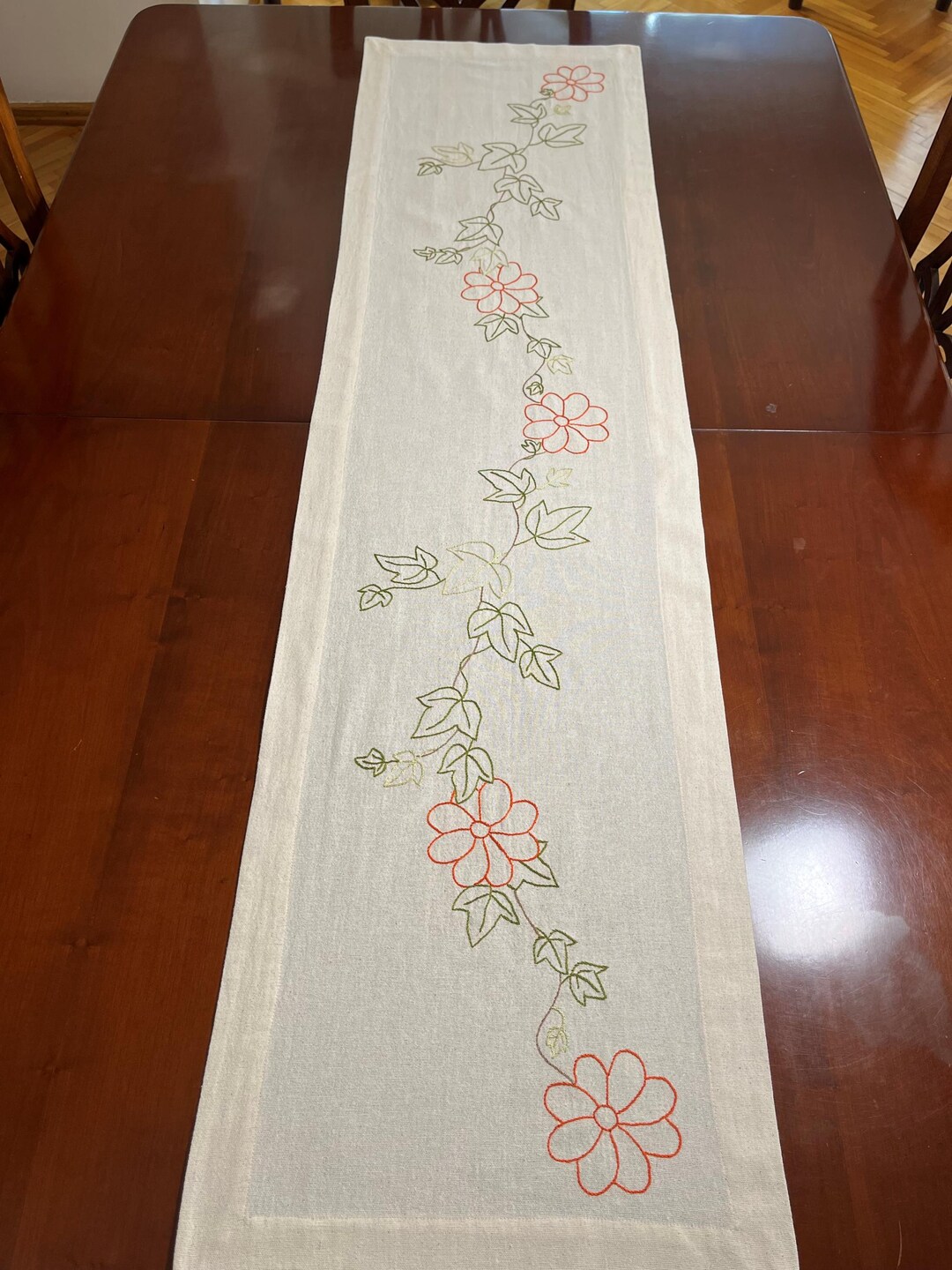 Handmade Embroidered Table Runner, Embroidered Table Runner, Floral ...