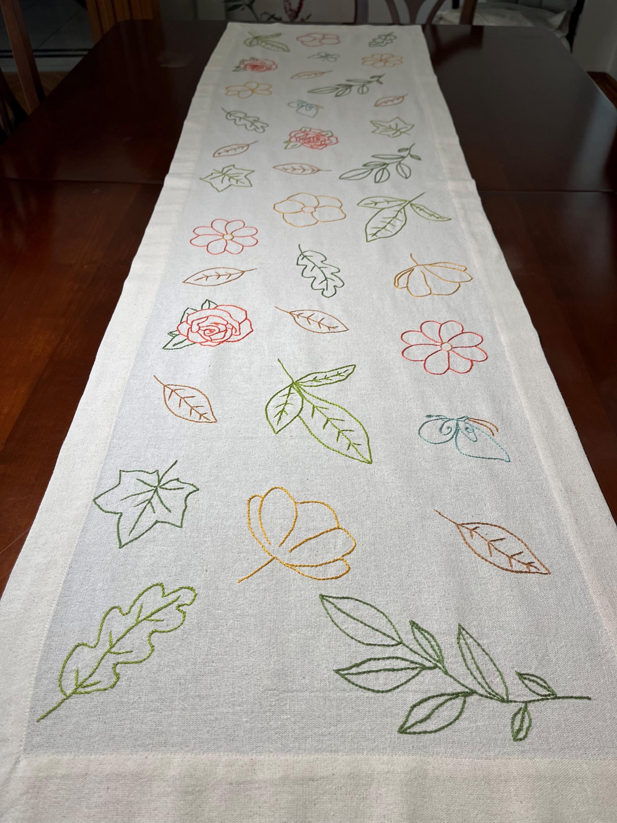 Hand-embroidered Linen Table Runner With Flower Motif, Gift ...
