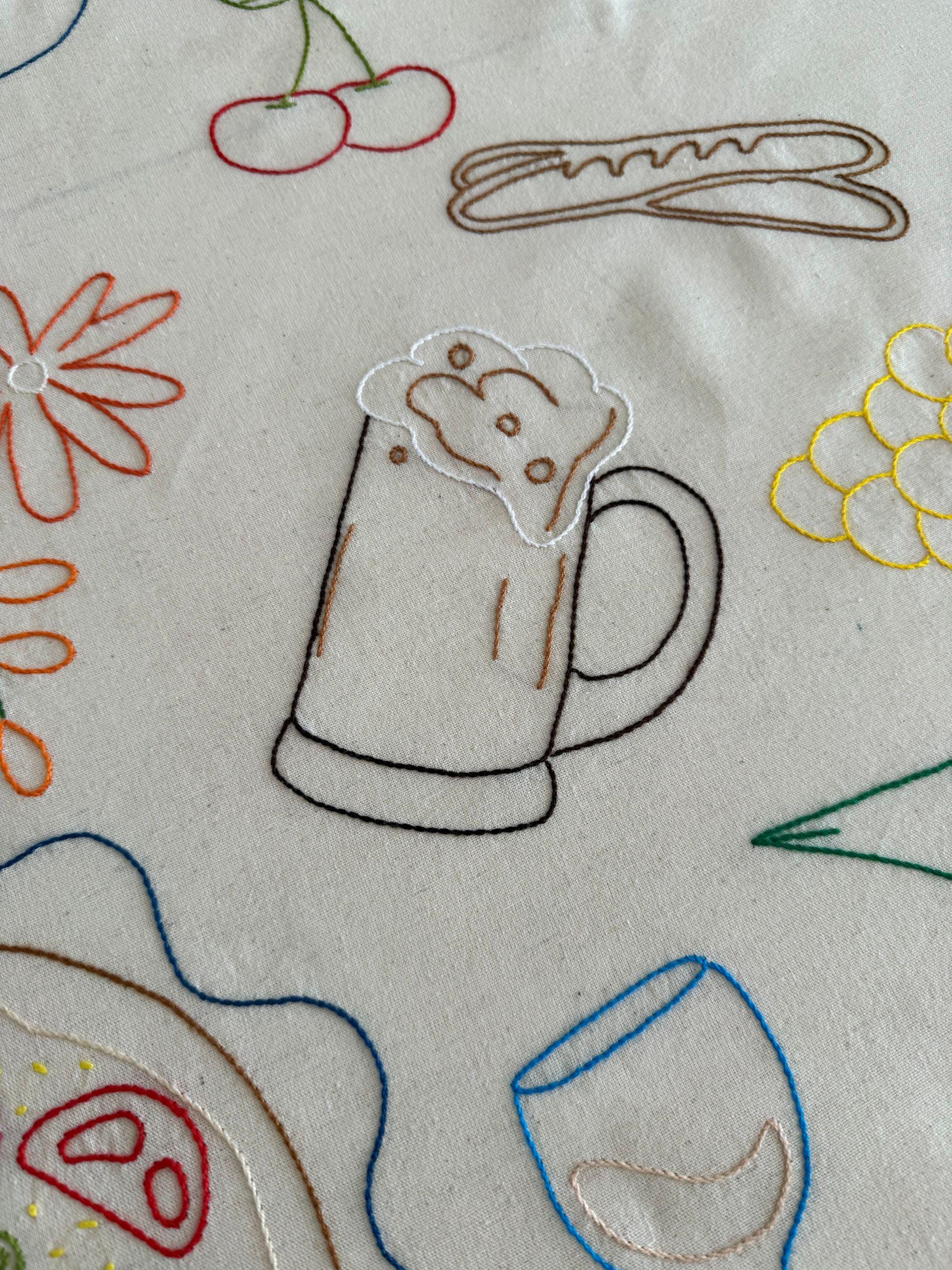 Hand-embroidered Linen Tablecloth: 64 Inch Round, Playful Motifs ...