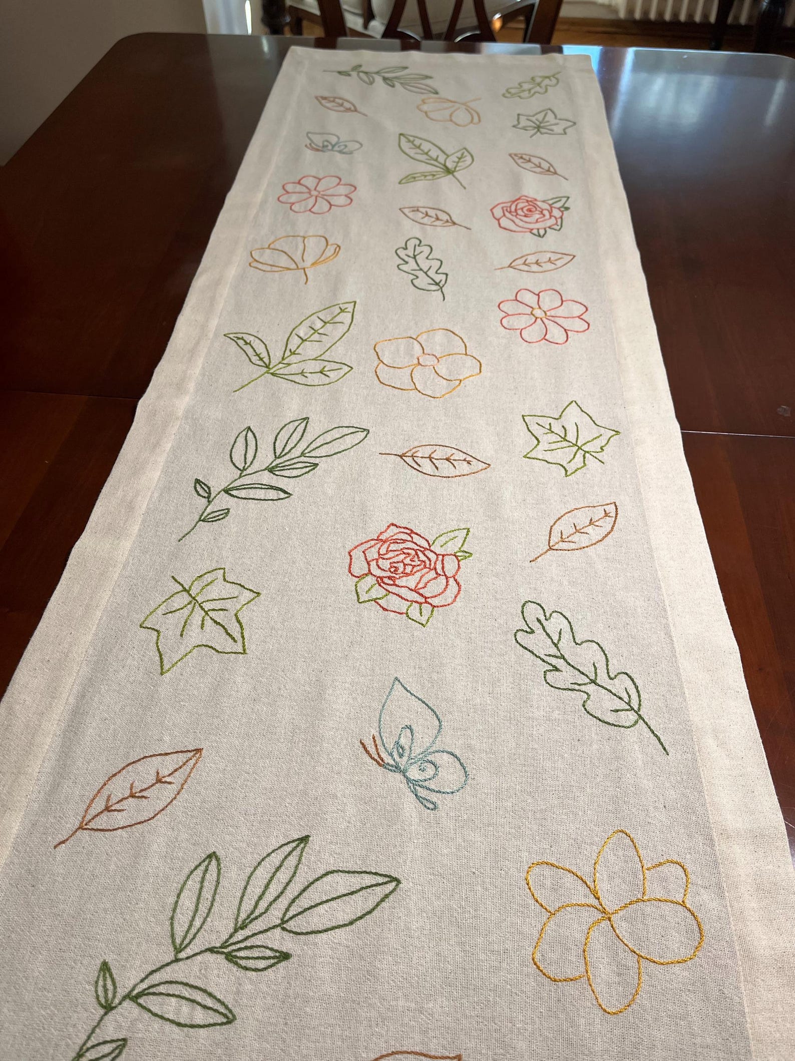 Hand-embroidered Linen Table Runner With Flower Motif, Gift ...