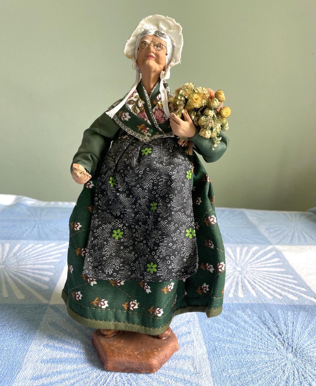 Vintage French Santon Doll, Terra Cotta, Provincial Fabric Dress - Etsy