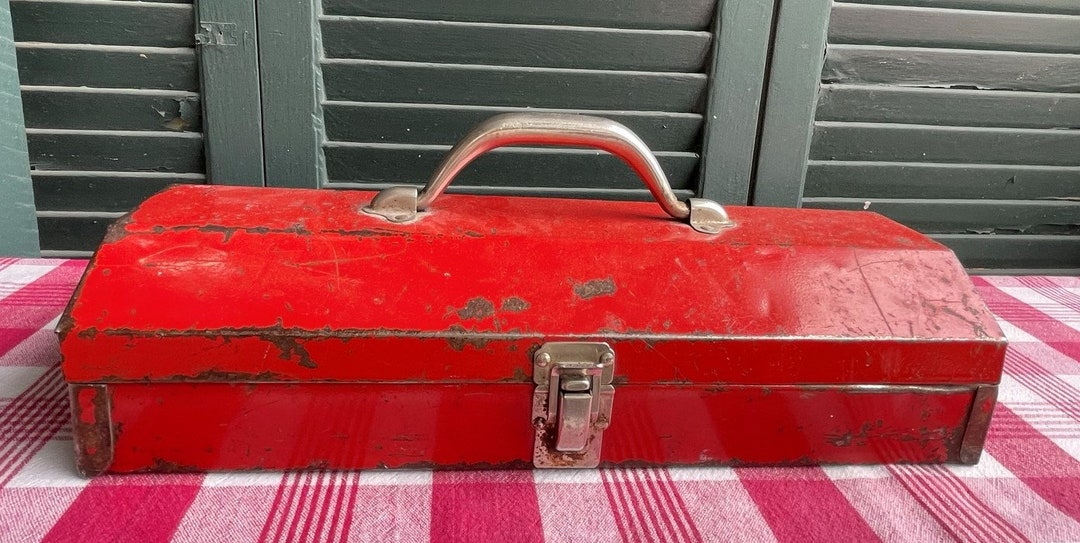Red Metal Tool Box With Handle Rustic Vintage Tool Box - Etsy