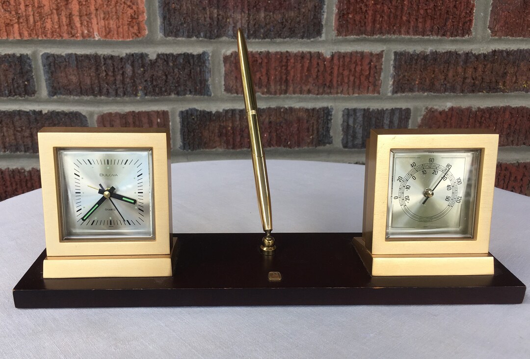 Clock, Barometer, Pen Desk Set, Mid Century Desk Set, Bulova Clock - Etsy