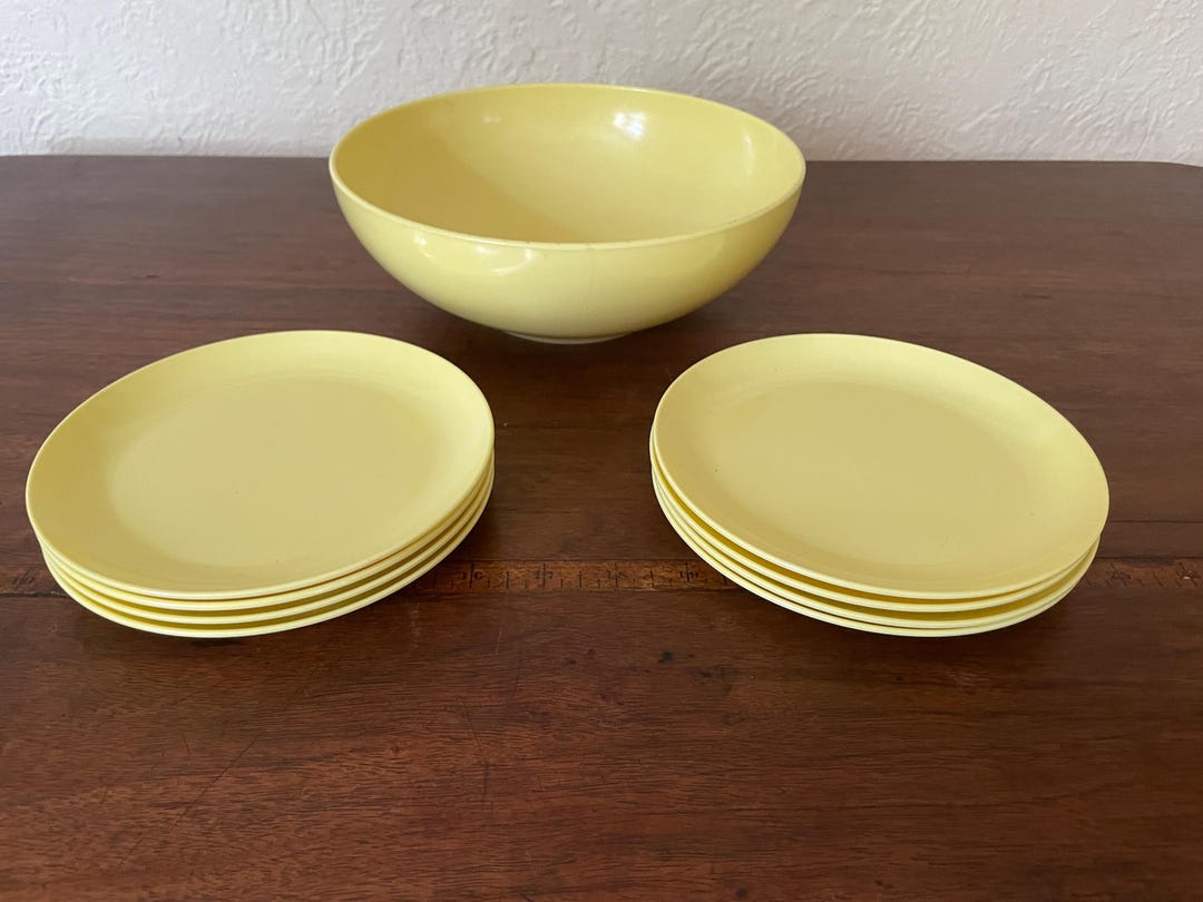 Sun Valley Melmac Yellow Serving Bowl and 8 Small Plates, Made in USA ...