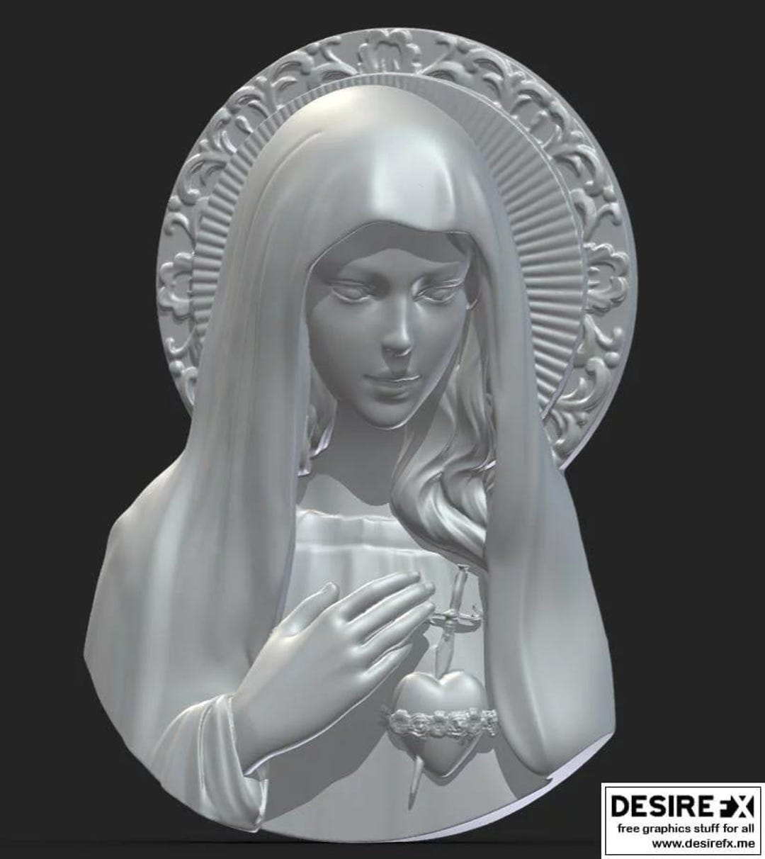 Virgin Mary With Sacred Heart 3D Printable STL File Religious Art ...