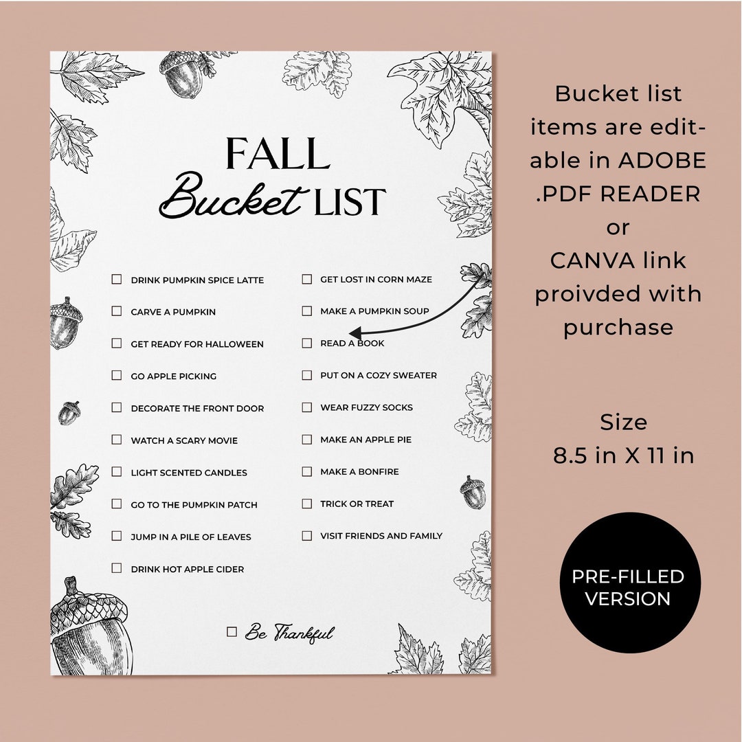 Fall Activity Fall Bucket List Printable Autumn List Fall Editable ...