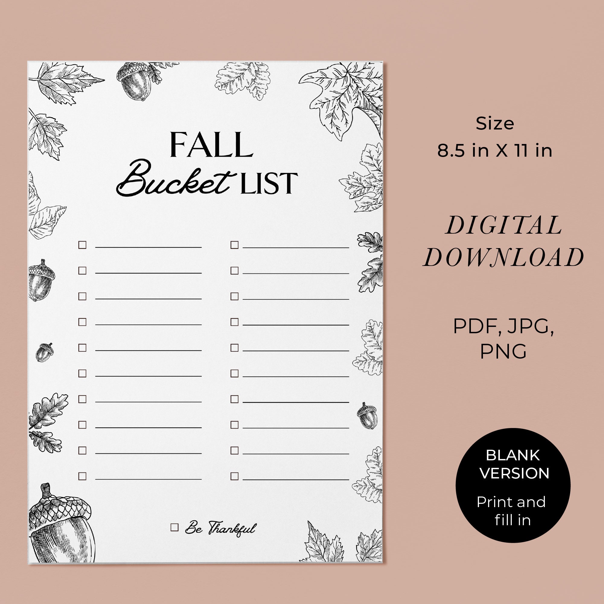 Fall Activity Fall Bucket List Printable Autumn List Fall Editable ...