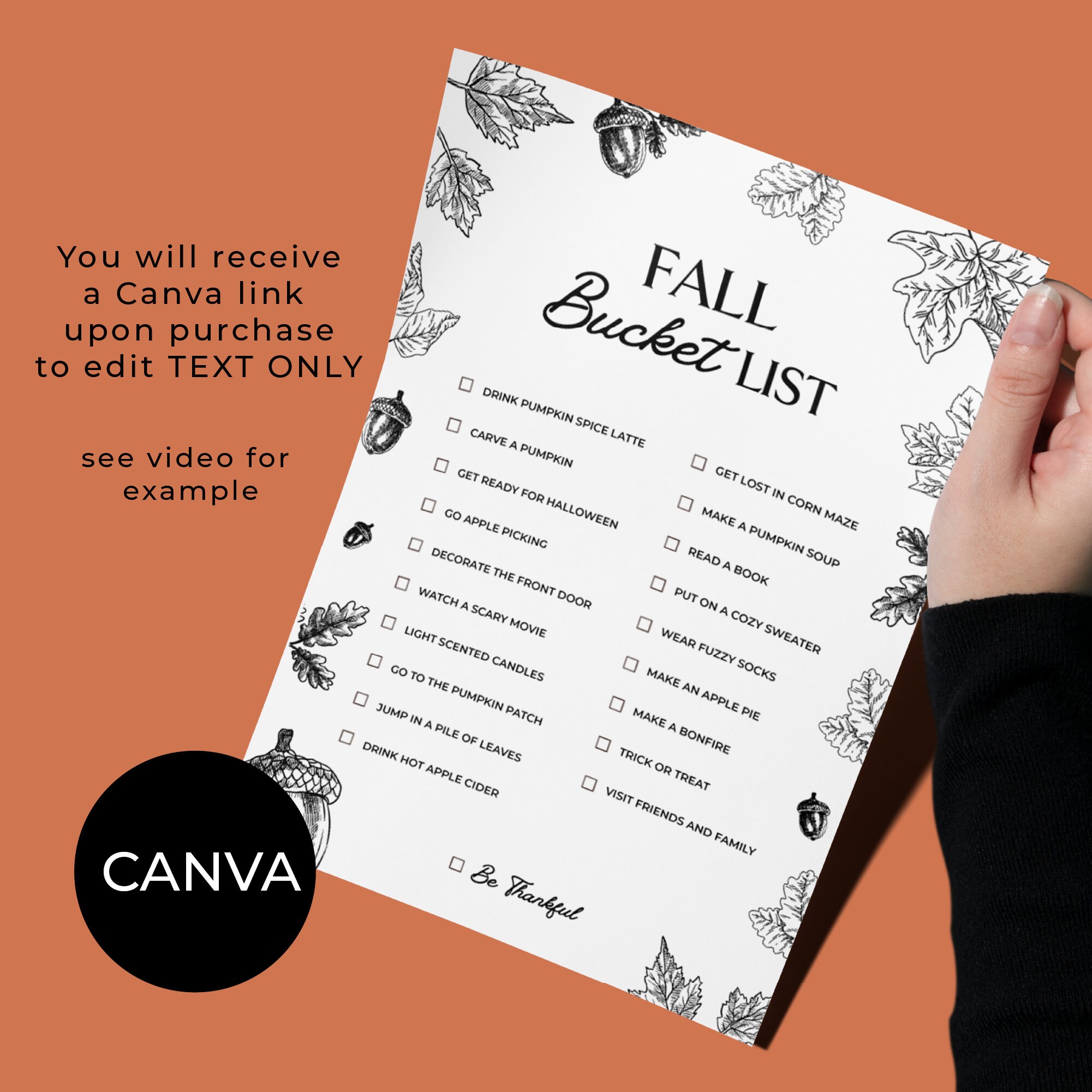 Fall Activity Fall Bucket List Printable Autumn List Fall Editable ...