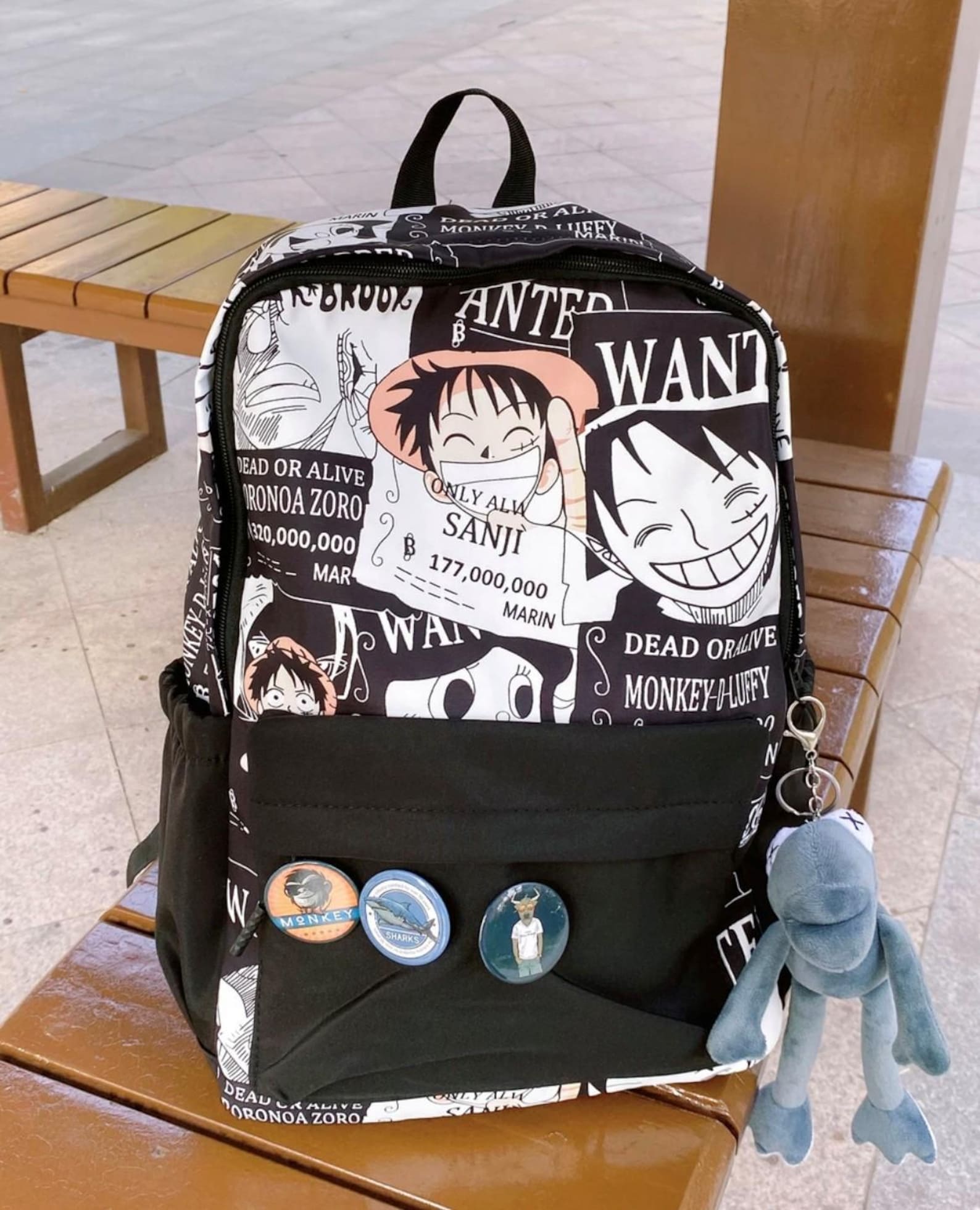 One Piece Luffy Backpack, Anime School Bag, Wanted Poster Print, Large ...