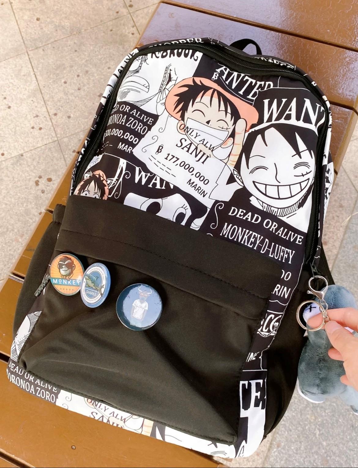 One Piece Luffy Backpack, Anime School Bag, Wanted Poster Print, Large ...