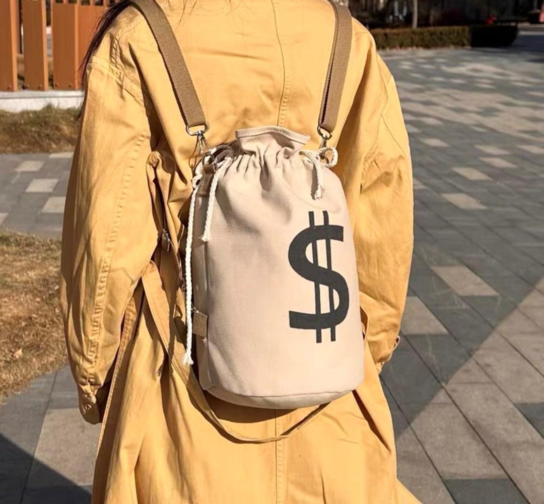 Funny Drawstring Money Bag Canvas Rucksack Backpack, Dollar Sack ...