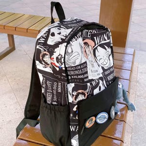 One Piece Luffy Backpack, Anime School Bag, Wanted Poster Print, Large ...