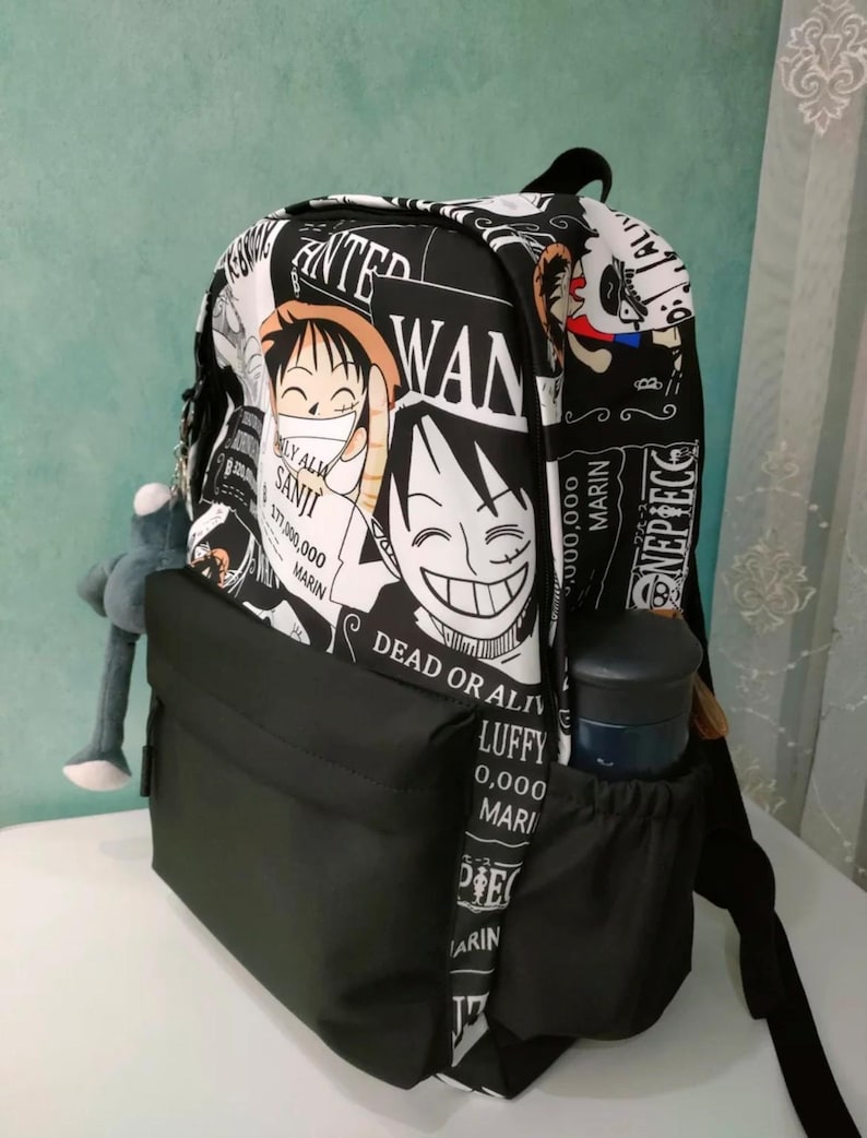 One Piece Luffy Backpack, Anime School Bag, Wanted Poster Print, Large ...
