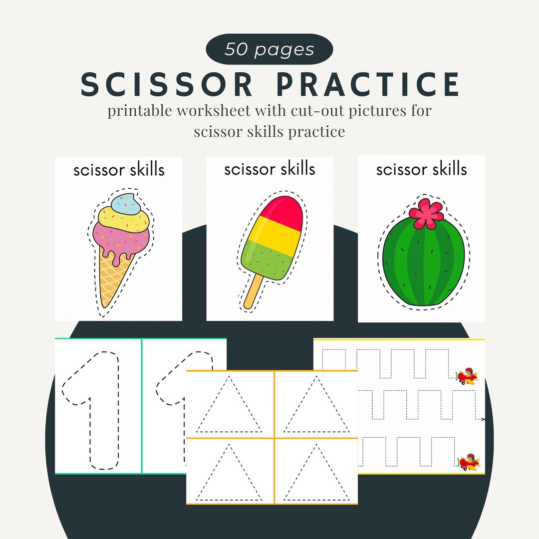 50 Pages Scissor Practice Activity for Kids, Cutting Shapes, Cutting ...