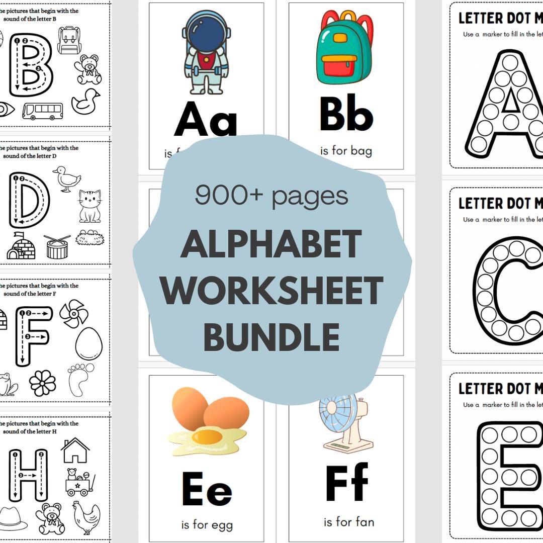 900 Pages Alphabet Worksheet Bundle Preschool & Kindergarten Printable ...