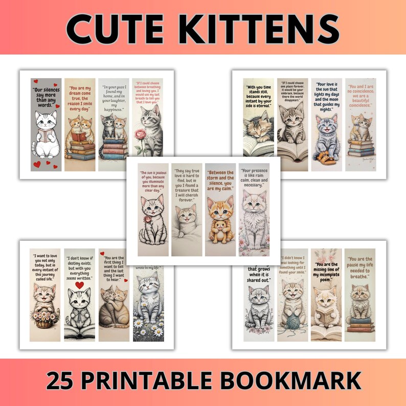 Cute Kittens Printable Bookmark Pack PNG, JPG & PDF ,cute Fluffy Cat ...