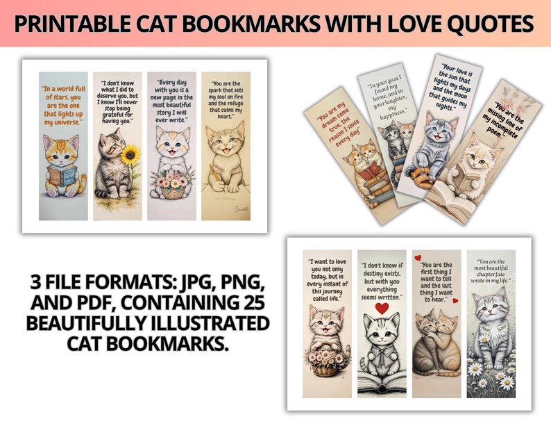 Cute Kittens Printable Bookmark Pack PNG, JPG & PDF ,cute Fluffy Cat ...