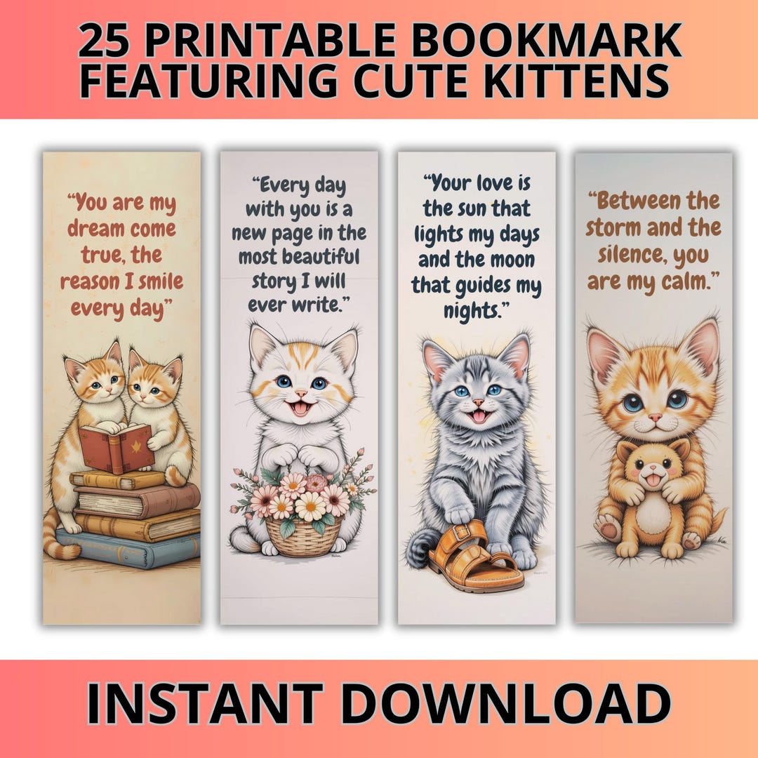 Cute Kittens Printable Bookmark Pack PNG, JPG & PDF ,cute Fluffy Cat ...
