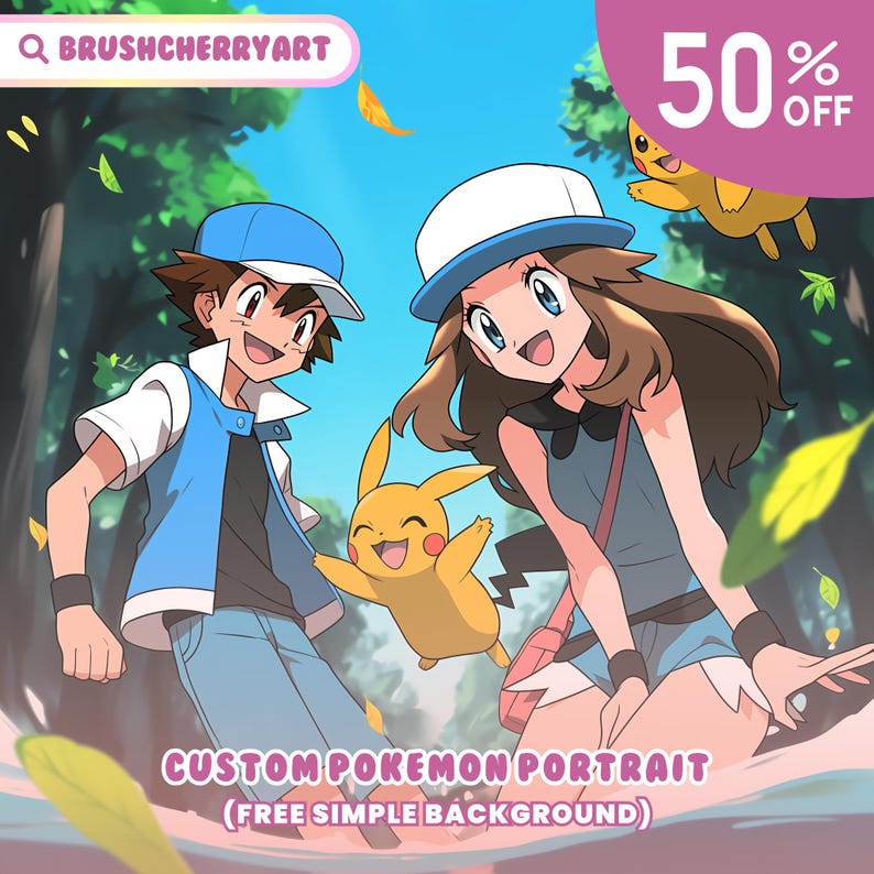 Custom Poke Portrait | Custom Pokemon | Couple Poke Cartoon Portrait ...