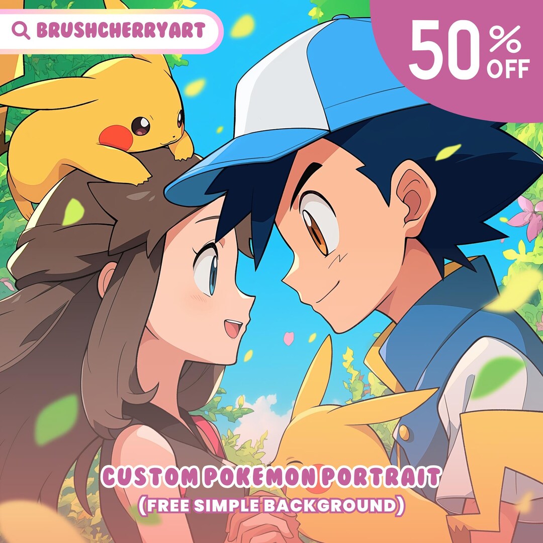 Custom Poke Portrait | Custom Pokemon | Couple Poke Cartoon Portrait ...