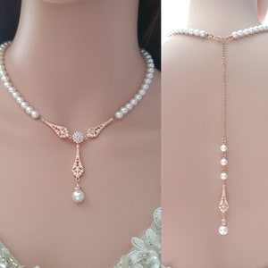Backdrop Necklace Wedding Jewelry, Crystal Pearl Back Drop Bridal ...