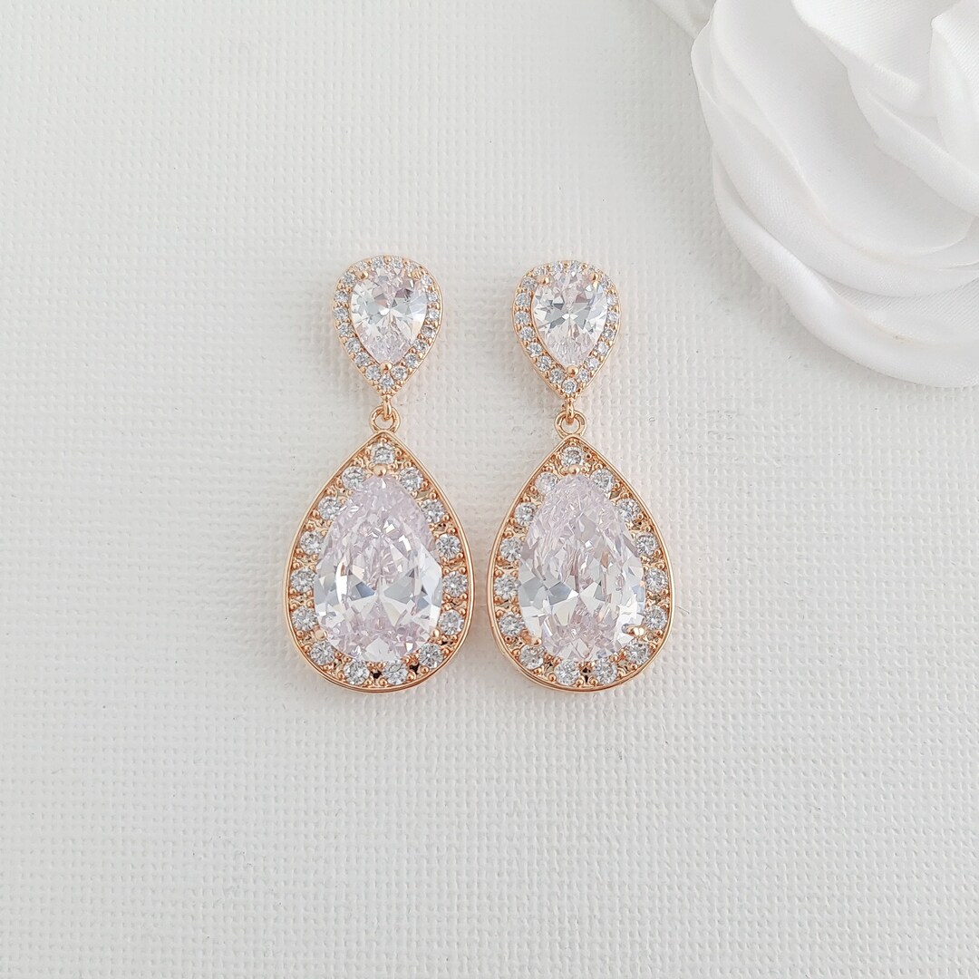 Rose Gold Braut Ohrringe, Klassische Teardrop Hochzeit Ohrringe und ...