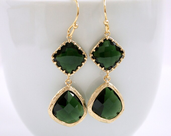 Emerald Green Earrings Gold Rosecut Glass - Etsy