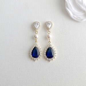 Blue Bridal Earrings, Something Blue for Bride, in Silver/ Rose Gold or ...