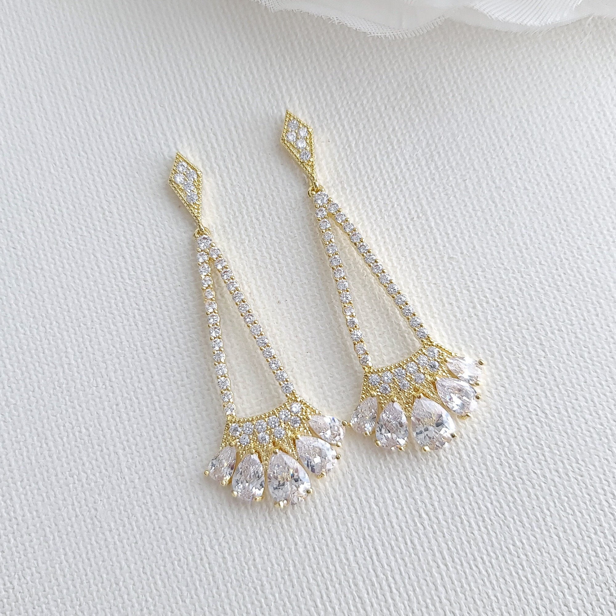 Bridal Gold Earrings, Wedding Earrings for Bride, Crystal Drop Earrings ...