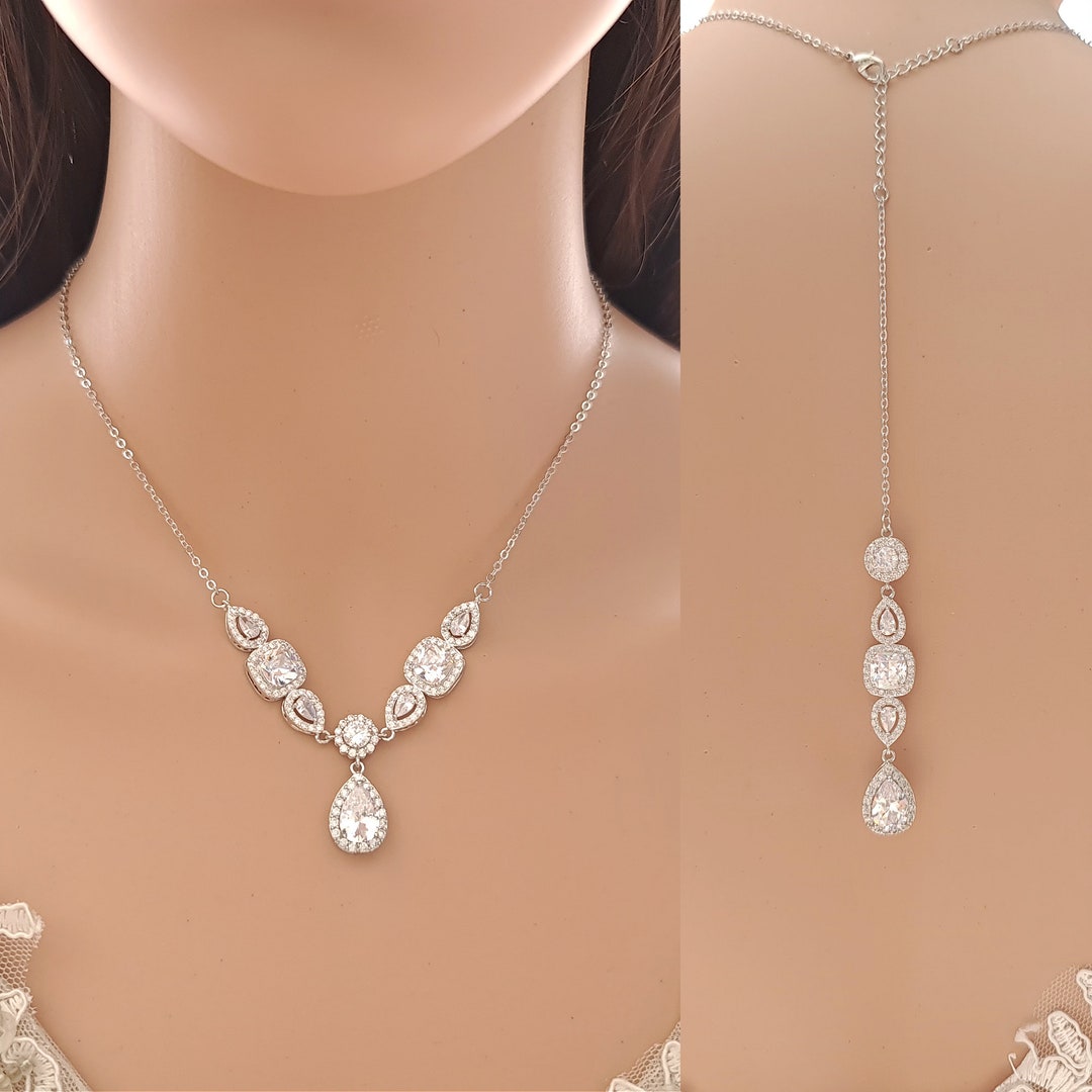 Silver Bridal Necklace With Backdrop Crystal Back Necklace - Etsy
