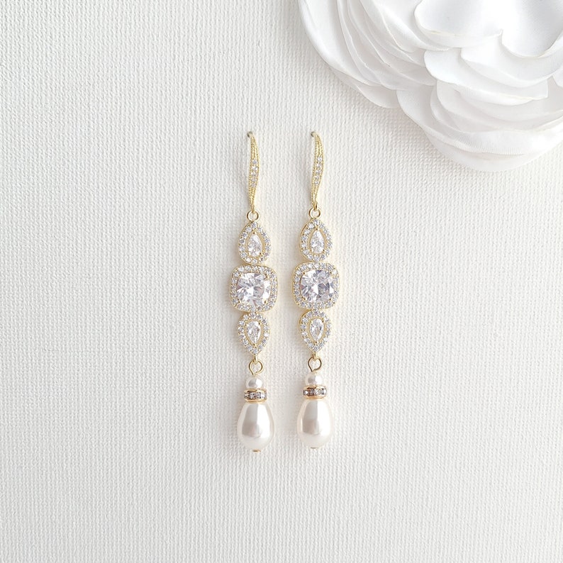 Dangle Pearl Drop Bridal Earrings in Silver Long Pearl and - Etsy