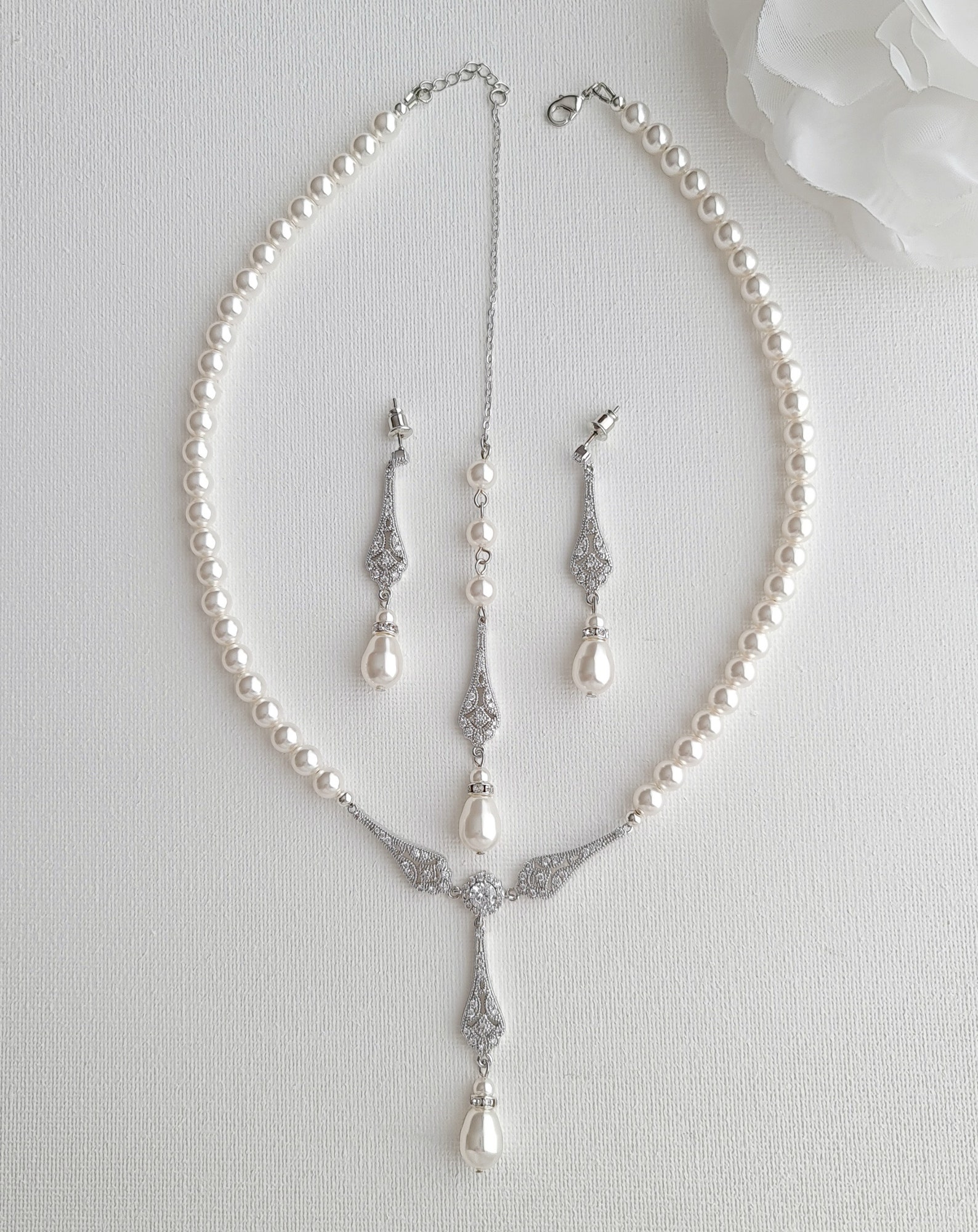 Backdrop Necklace Wedding Jewelry Crystal Pearl Back Drop - Etsy