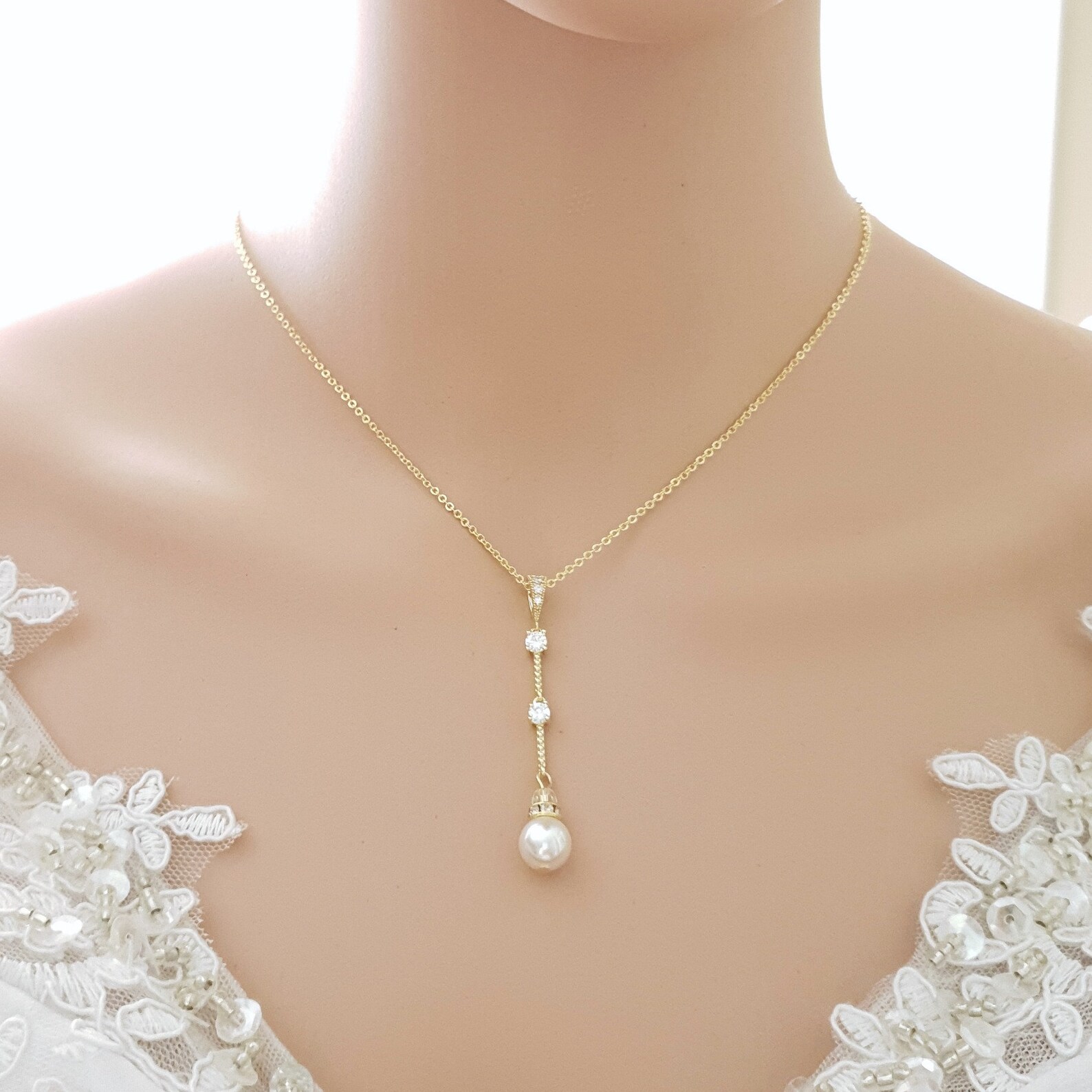 Gold Bridal Back Necklace, Crystal Back Drop Necklace, Open Back ...