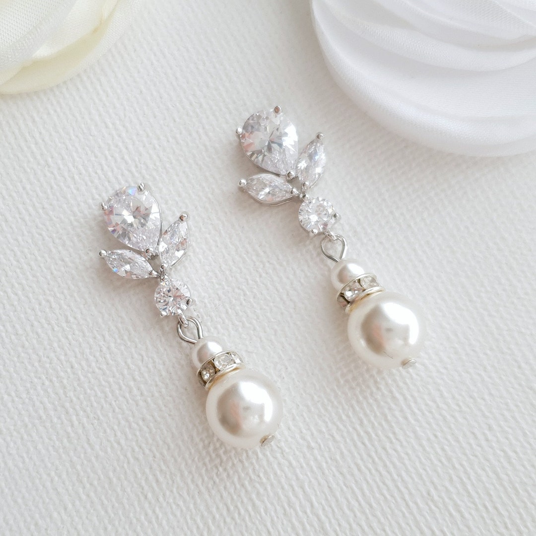 Pearl Drop Wedding Earrings, Bridal Earrings, Wedding Jewelry, Cubic ...