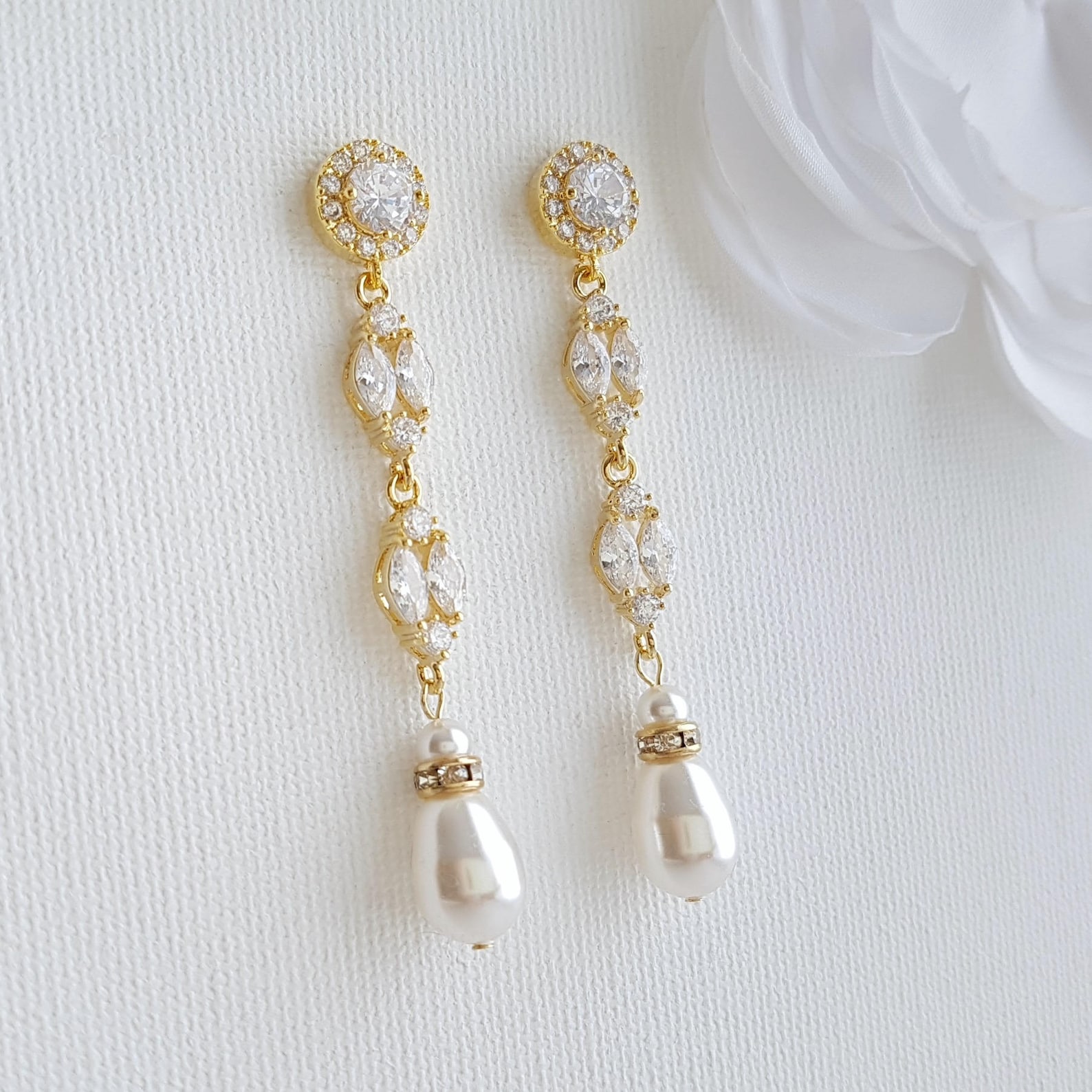 Bridal Earrings Long, Pearl Drop Wedding Earrings, Pearl and Crystal ...
