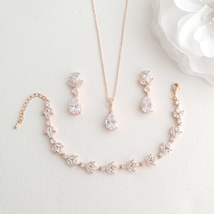 Gold Teardrop Wedding Necklace Set, Gold Bridal Jewelry Set of Earrings ...