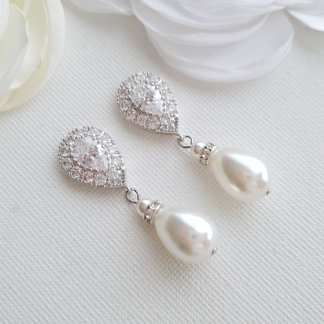 Crystal Bridal Earrings, Pearl Drop Earrings, Wedding Earrings ...