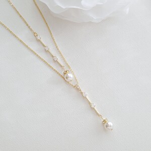 Drop Back Necklace, Simple Wedding Necklace, Bridal Necklace Pearl and ...
