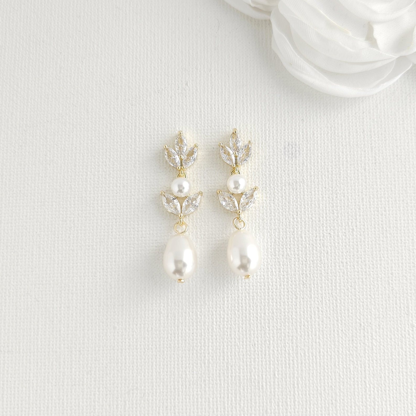 Wedding Pearl Drop Post Earrings in Gold, Bridal Pearl Earrings, Gold ...