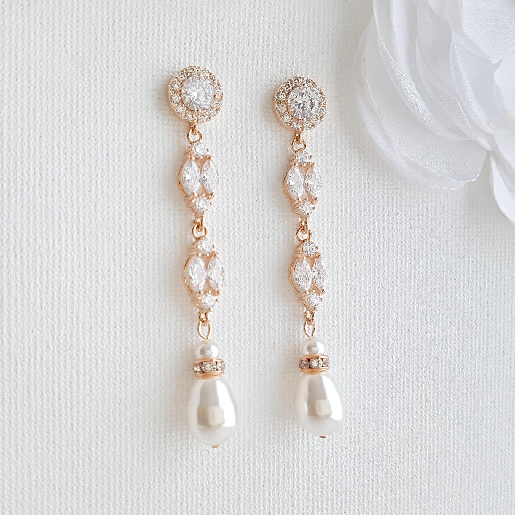 Long Gold Earrings for Brides, Bridal Earrings Pearl and Gold, Wedding ...