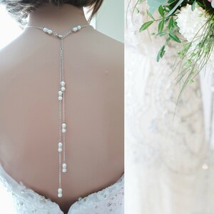 Pearl Backdrop Necklace, Bridal Back Necklace, Pearl Wedding Necklace ...