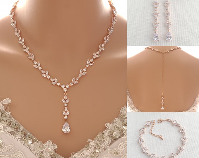 Rose Gold Jewelry Set for Brides, Wedding Necklace Set With Backdrop ...