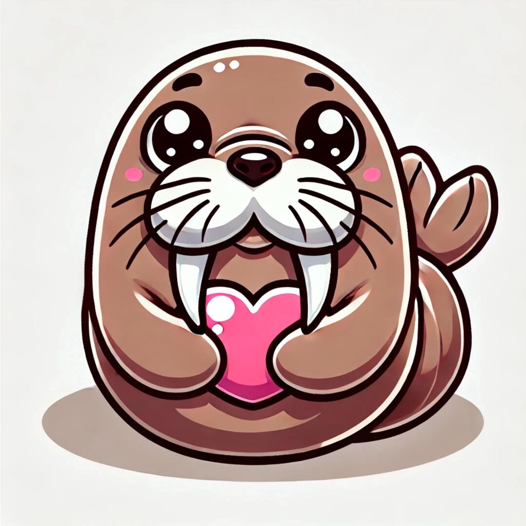 Super Cute Kawaii Walrus Heart Valentine PNG Clipart Adorable Digital ...