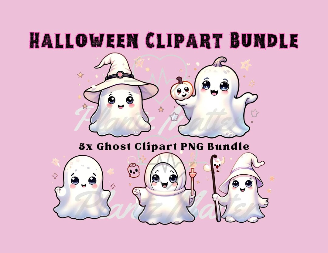 Cute Sheet Ghosts Clipart PNG Bundle Soft Pastel Pink Kawaii Halloween ...