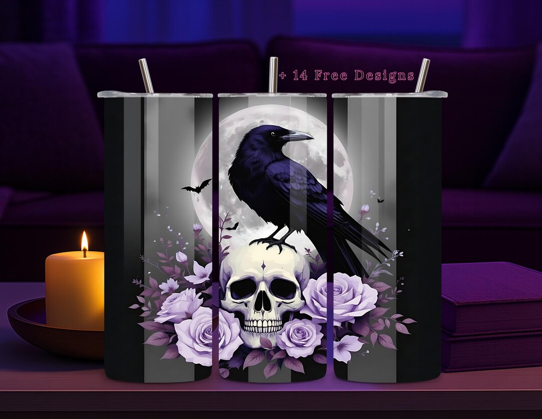 Gothic Crow Tumbler Wrap, 20oz PNG, Seamless Sublimation, Raven Design ...