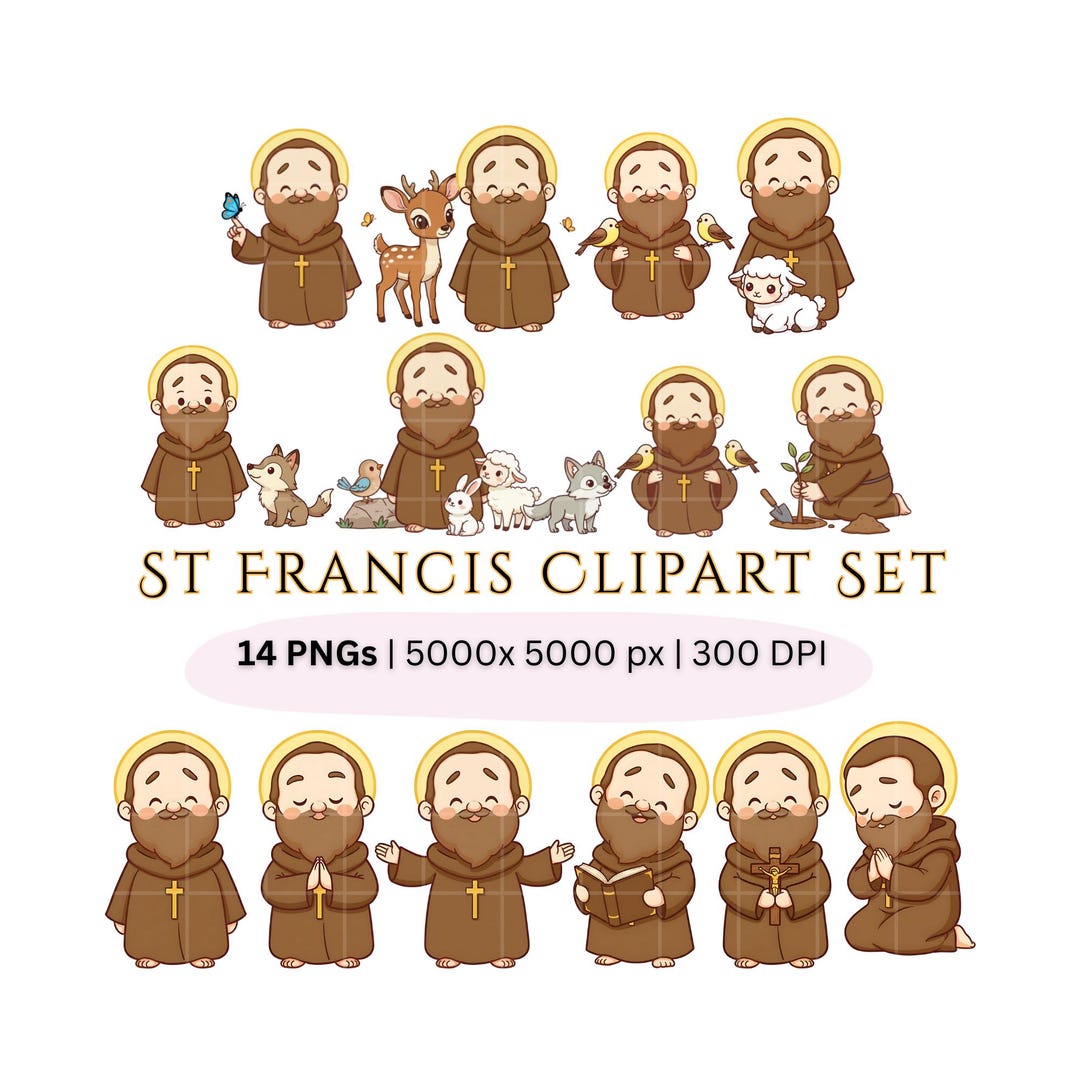 St Francis of Assisi Clipart PNG Bundle, Catholic Saint, Christian ...