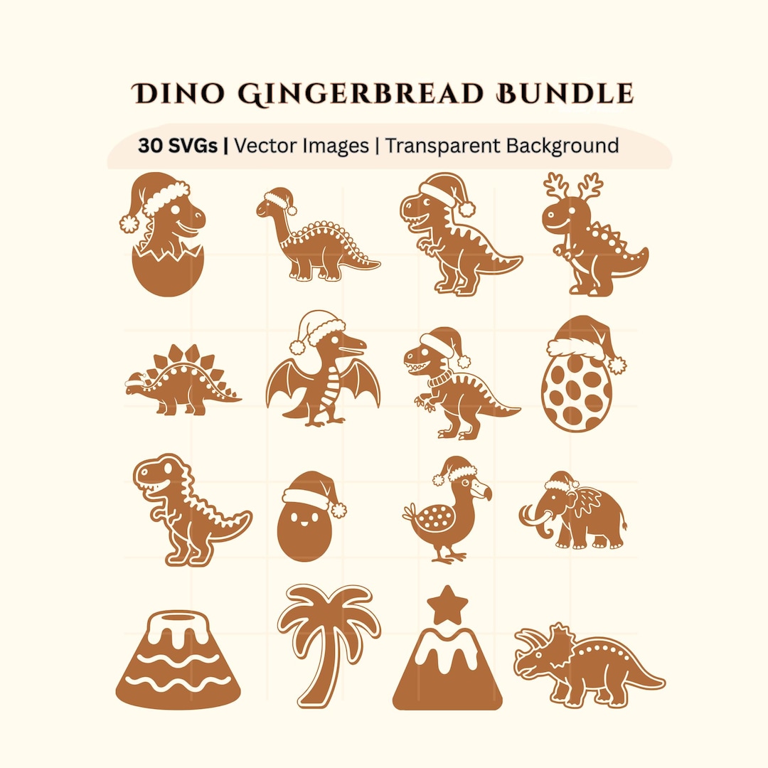 Fun Dinosaur Gingerbread SVG Bundle, Tyrannosaurus Christmas Cookie ...